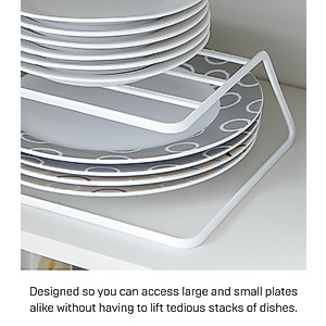 Yamazaki Home Dish Shelf Organizer & Storage for Kitchen Cabinets | Steel | Riser, One Size, White