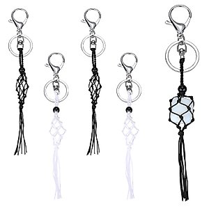 WEWAYSMILE 4 Pcs Empty Crystal Keychain Holder Stone Crystal Holder Nylon Woven Crystal Cage Key Holder Unique Crystal Keychain Crystal Cage Keychain Holder