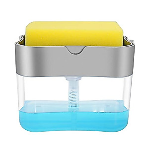 Aeakey Soap Dispenser,Dish Soap Dispenser for Kitchen,Sponge Holder Sink Dish Washing Soap Dispenser 13 Ounces