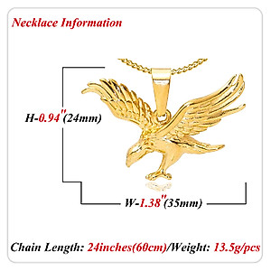Nsitbbuery Hip Hop 18K Gold Plated Stainless Steel Animal Eagle Pendant Necklace