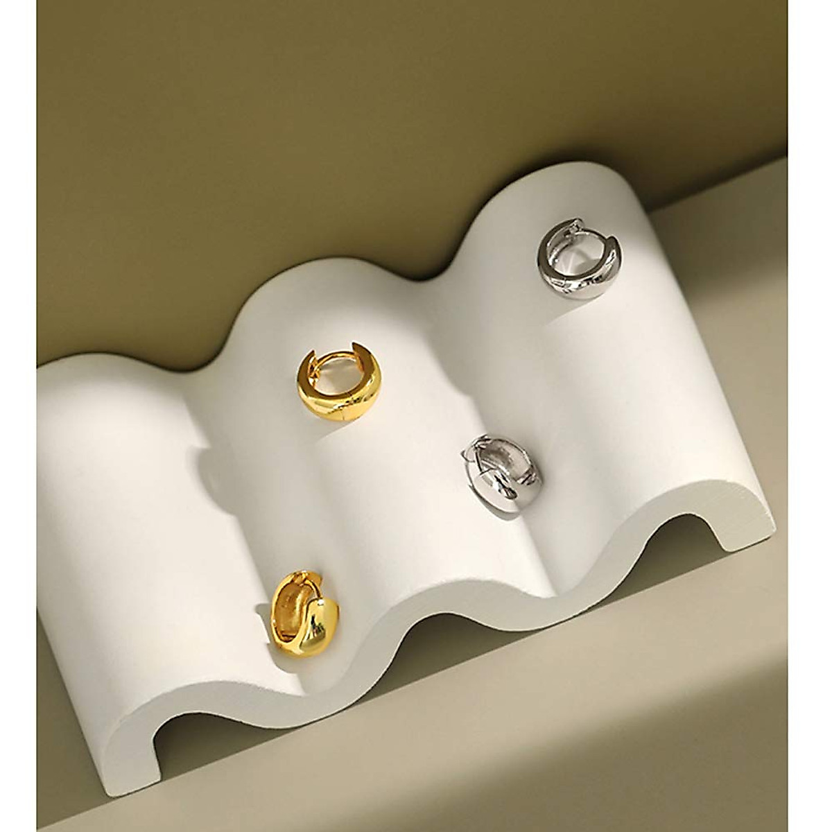 Chunky Wide Minimalist Small Hoop Earrrings for Women Cartilage S925 Sterling Silver Fashion Dainty Cuff Sleeper Simple Huggie Hoops Hypoallergenic Jewelry Gifts Bff Birthday Mom 10mm (silver)