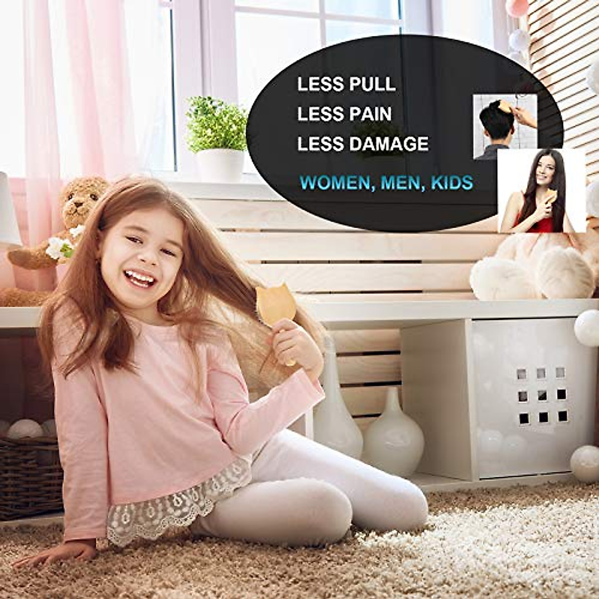 Hair Brush, BESTOOL Small Travel Hair Brushes for Women, Men or Kids, Wooden Toddler Boar Bristle Hair Brush for Detangling, Defrizz, Distribute Oil (Natural)