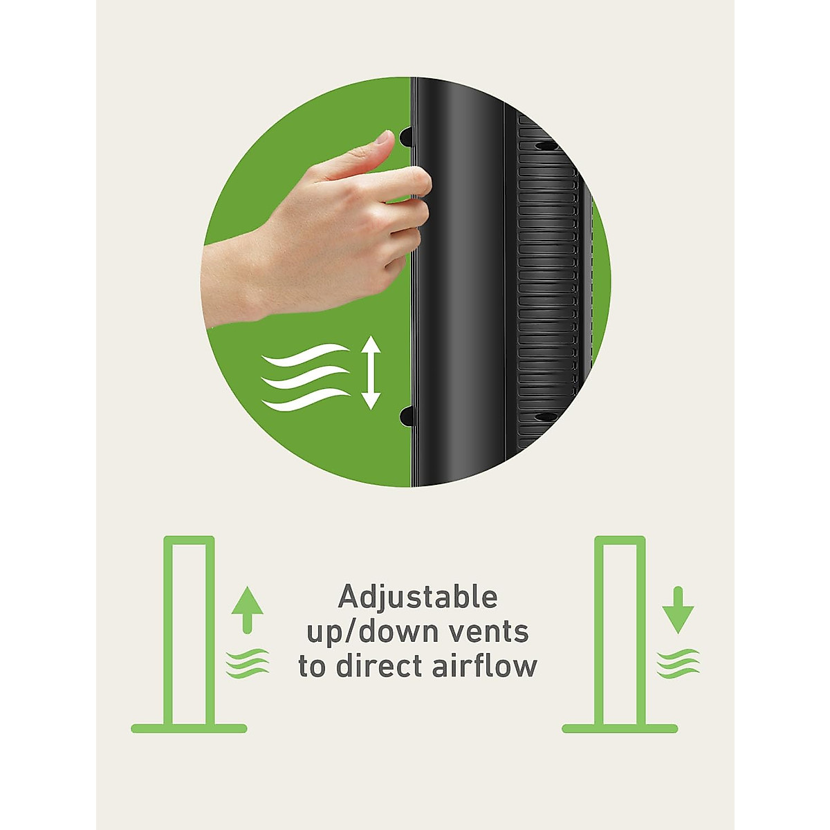 HOLMES 31" Manual Tower Fan, 70° Oscillation, 3 Speeds, 2-Hour Auto Shut-Off Timer, Adjustable Vents, Compact and Slim Profile, Carry Handle, Ideal for Cooling your Home, Bedroom or Office, Black