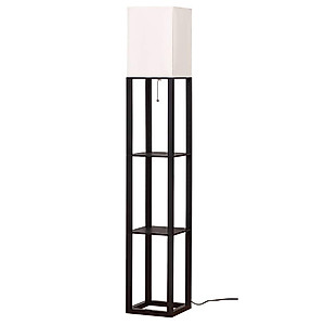 HomeFocus - Floor Lamp,Shelf Floor Lamp with LED Bulb,Display Shelves Floor Lamp,Floor Lamp for Living Room,Floor Lamp for Bedroom,White Linen Shade,Wood,Black