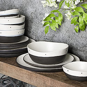 Gibson Elite Rhinebeck Double Bowl Dinnerware Set, Service for 4 (16pcs), White and Black