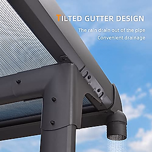 PURPLE LEAF Outdoor Polycarbonate Pergola 10' x 13' with Retractable Sun Shade Shelter Tilted Roof Patio Hardtop Pergola