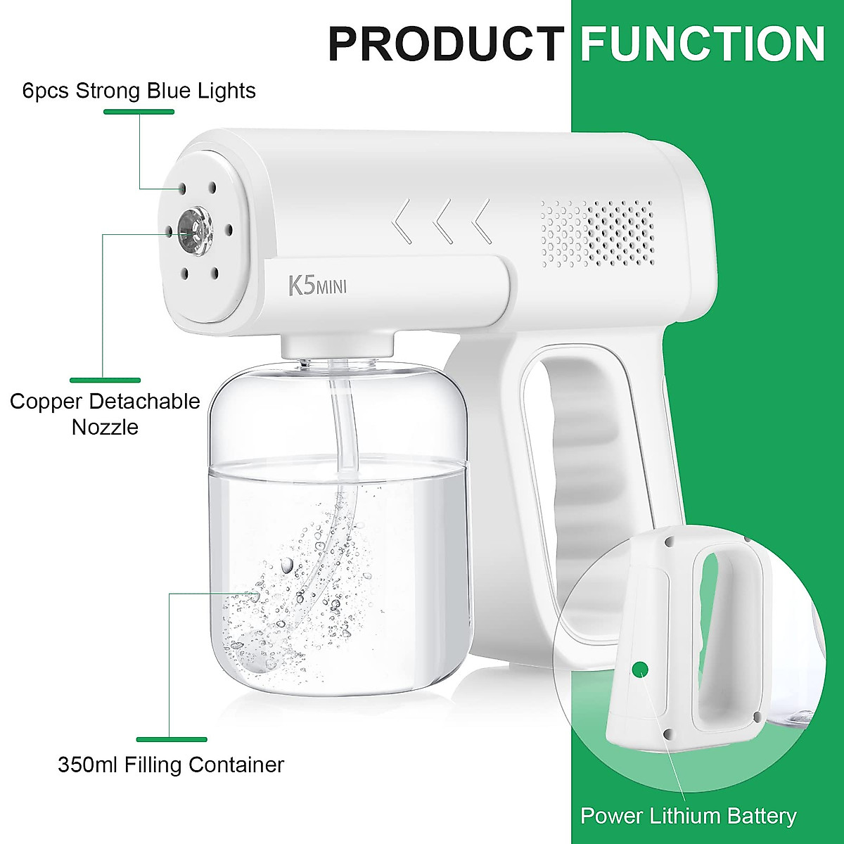 Kittmip 2 Pack Rechargeable Atomizer Sprayer Gun Handheld Nano Spray Cordless Disinfectant Steam Large Capacity Electric Fogger Machine Disinfection for Car School Home Hotel