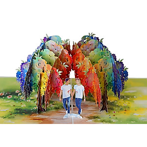 PQ Bees Pop Up Anniversary Card, 3D Wedding Valentines Birthday Congratulations, LGBT Rainbow Greeting Cards (Size 8” x 6” - Heart tree Gay Couple).