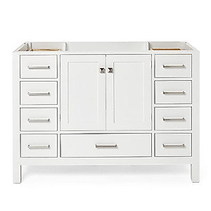 ARIEL 48" White Bathroom Vanity Base Cabinet, Single Sink Configuration, 2 Soft Closing Doors, 9 Full Extension Dovetail Drawers, Brushed Nickel