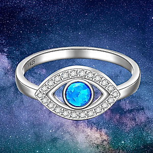 Sterling Silver Evil Eye Ring Opal Ring Blue Evil Eye Rings for Women Mal De Ojo Nazar Turkish Sapphire Greek Jewelry Size 9