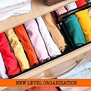 MAGIC HOME USA Drawer organizer, 4 piece set, soft plastic, closet organizers and storage, drawers dividers for clothes, transparent with black edge, works with KonMari folding method (Black)