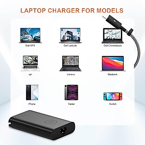 Charger for Dell 65W USB-C Laptop Charger Latitude 5400 5410 5420 5430 5440 5450 Power AC Adapter with Power Cord Cable, Black, HA65NM190