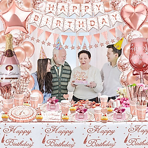229 Pack Rose Gold & White Party Supplies Rose Gold Birthday Party Decorations Happy Birthday Dinnerware Set Rose Gold Paper Plates, Balloons, Tableclothes, Banner, Garland, Napkin, Cups Serves 20