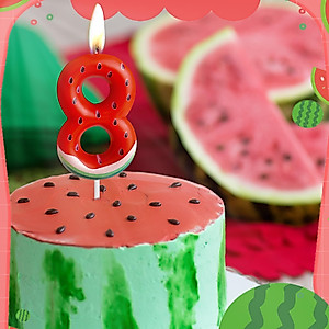 Cxryrzhe 2nd Birthday Candles Number 2 Red Watermelon Birthday Party Watermelon Theme for Baby Girl Boy Birthday Cake Topper Graduation Celebration Anniversary Wedding Dessert Fruit Party Decorations