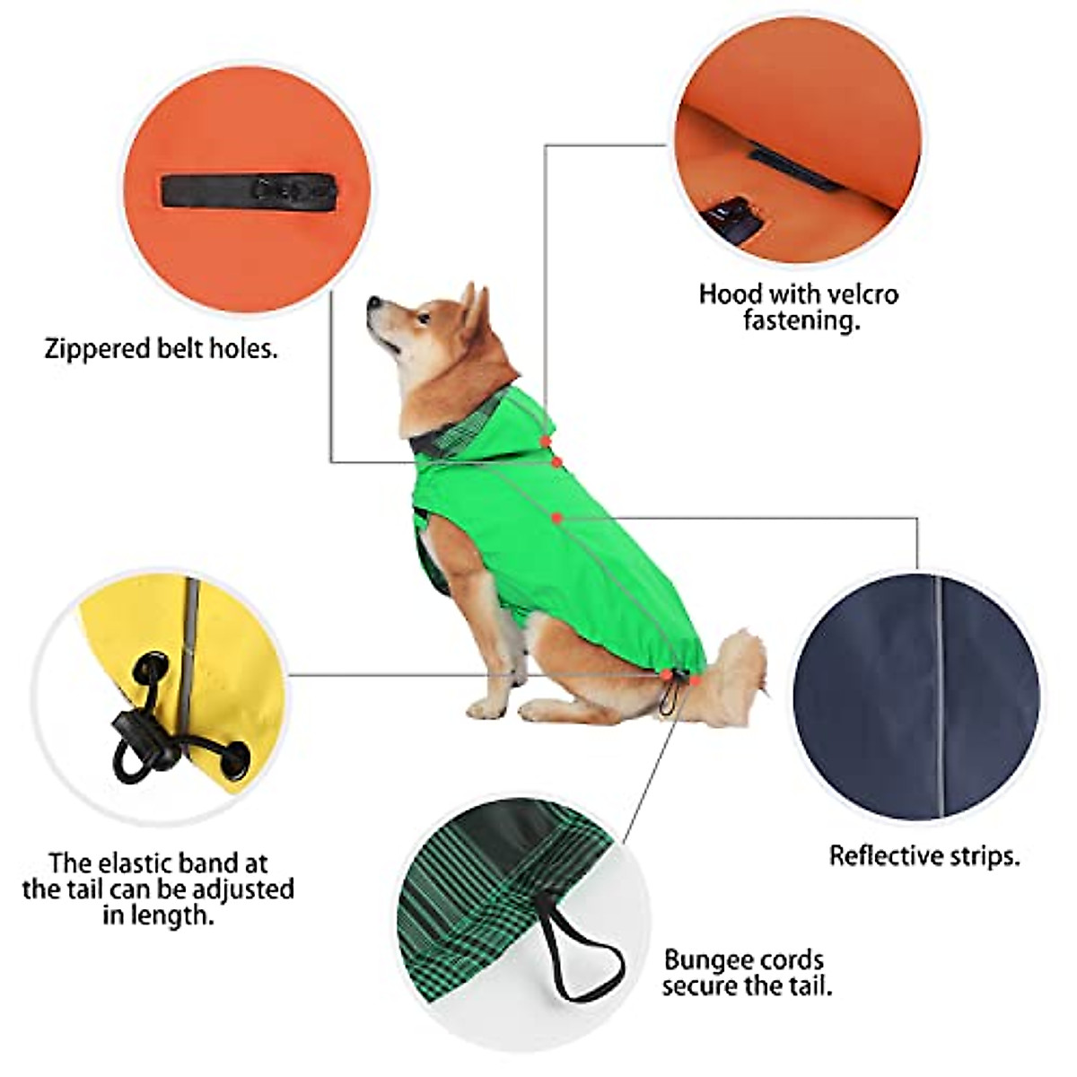 Dog Raincoat with Hood and Leash Hole, Bowite Waterproof Lightweight Breathable Dog Rain Jacket with Reflective Strip for Small Medium Large Dogs, Fashion Dog Raincoat Poncho (Orange, 3XL+)