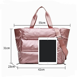 Large Puffer Tote Bag Women Handbags Winter Soft Puffer Shoulder Bag Portable Yoga Fitness Bag Travel Bag (Pink)