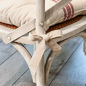 Piper Classics Market Place Red Grain Sack Stripe Chair Pad, 16" x 16", Farmhouse Décor Seat Cushion, Cream & Red