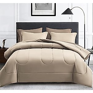 Maple&Stone Twin XL Comforter Set 5 Pieces Bed in a Bag - Down Alternative Bed Set with Sheets, Pillowcase & Sham, Soft Reversible Duvet Insert for Twin XL Bed, Khaki