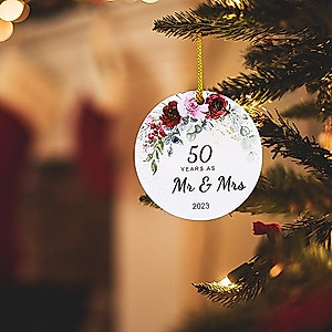 Jnglr 50th Anniversary Wedding Ornament 2023, 50 Years as Mr and Mrs Ornament, Wedding Gift for Parent, 50th Anniversary Decorations Christmas Ornament Double-Sided Acrylic 3"
