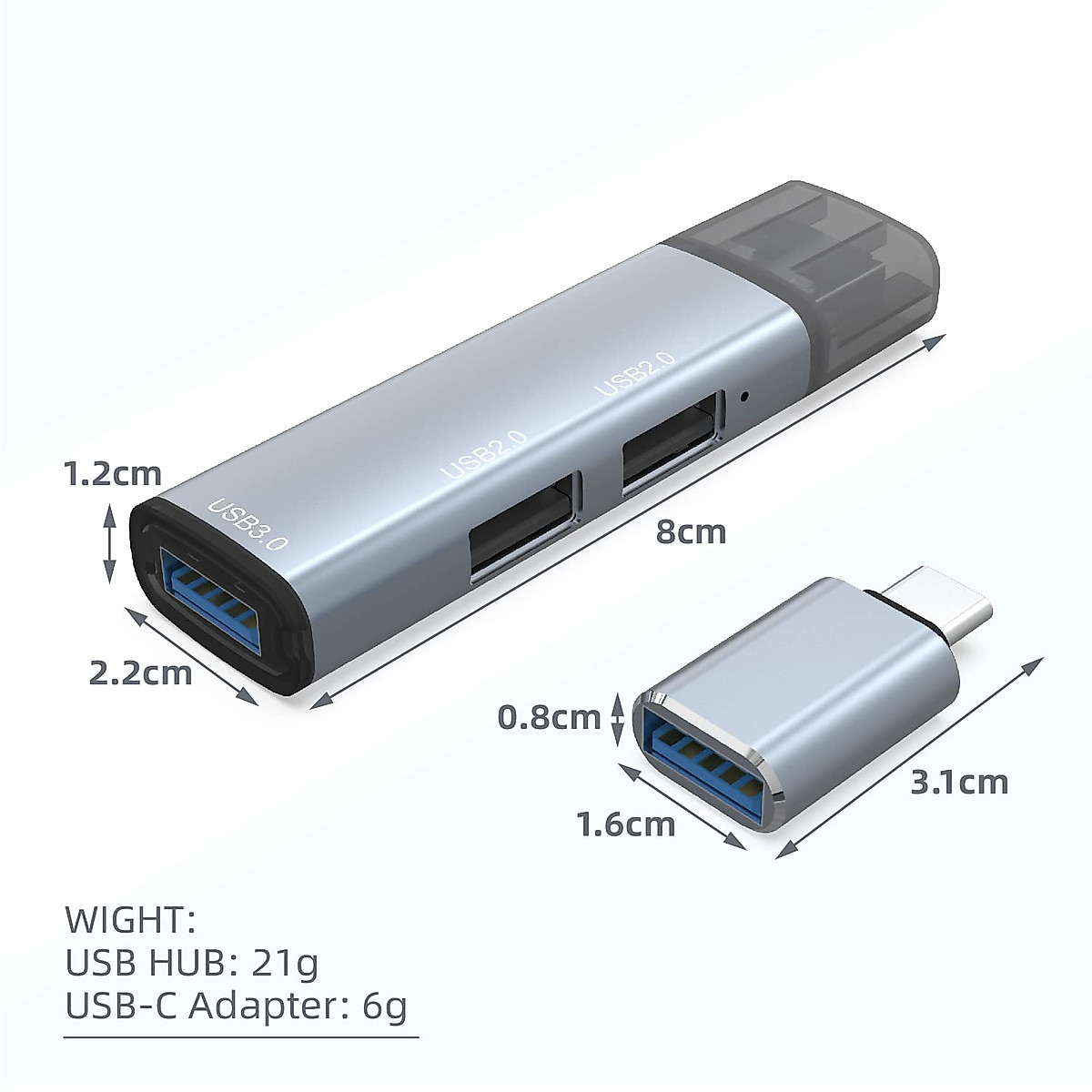 EBEETECH USB 3.0 Hub Splitter, 3-Port Data USB Hub Extender with USB C Adapter Applicable for iMac Pro, MacBook Air, Mac Mini/Pro, Surface Pro, Notebook PC, Laptop, USB Flash Drive, grey (106)