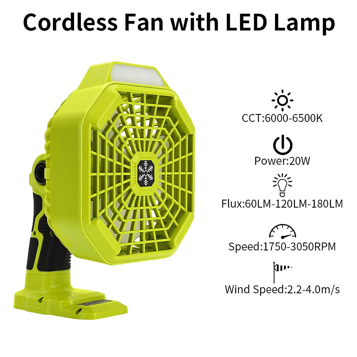 Choerinton Portable Fan for Ryobi 18v Battery, Cordless fans portable battery operated fan with battery and charger, for Hom, Outdoor,Camping, Picnic and Job Site