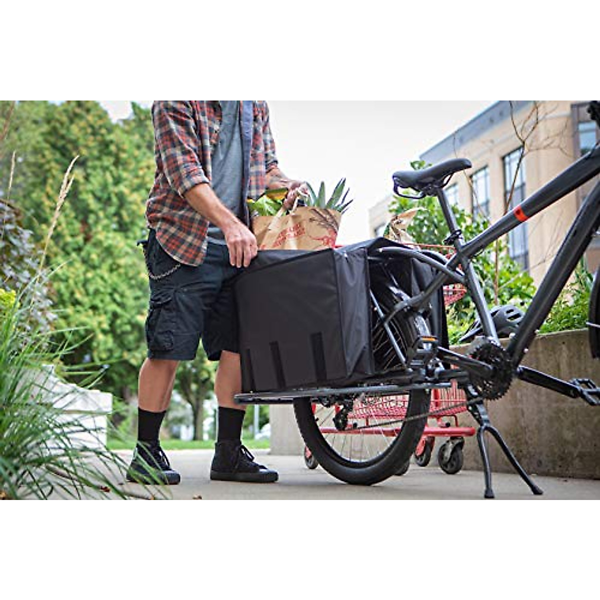 Mongoose Envoy Cargo Bike with 26-Inch Wheels in Grey, Small/Medium Frame, with 8-Speeds, Shimano Drivetrain, Aluminum Cargo Frame, Internal Cable Routing, Mechanical Disc Brakes, and Center Kickstand