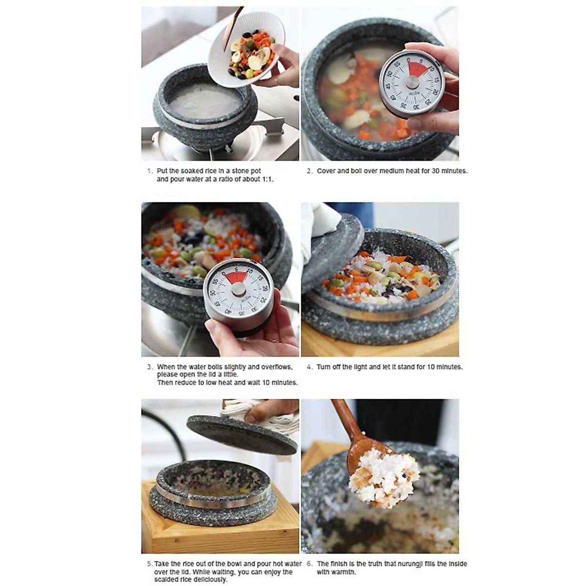 Jangsoo Gopdol Natural Giblet Pot Dolsot Pot with Stone Lid for Nutrition Rice Steamer (Large 7 X 3.5 inch)