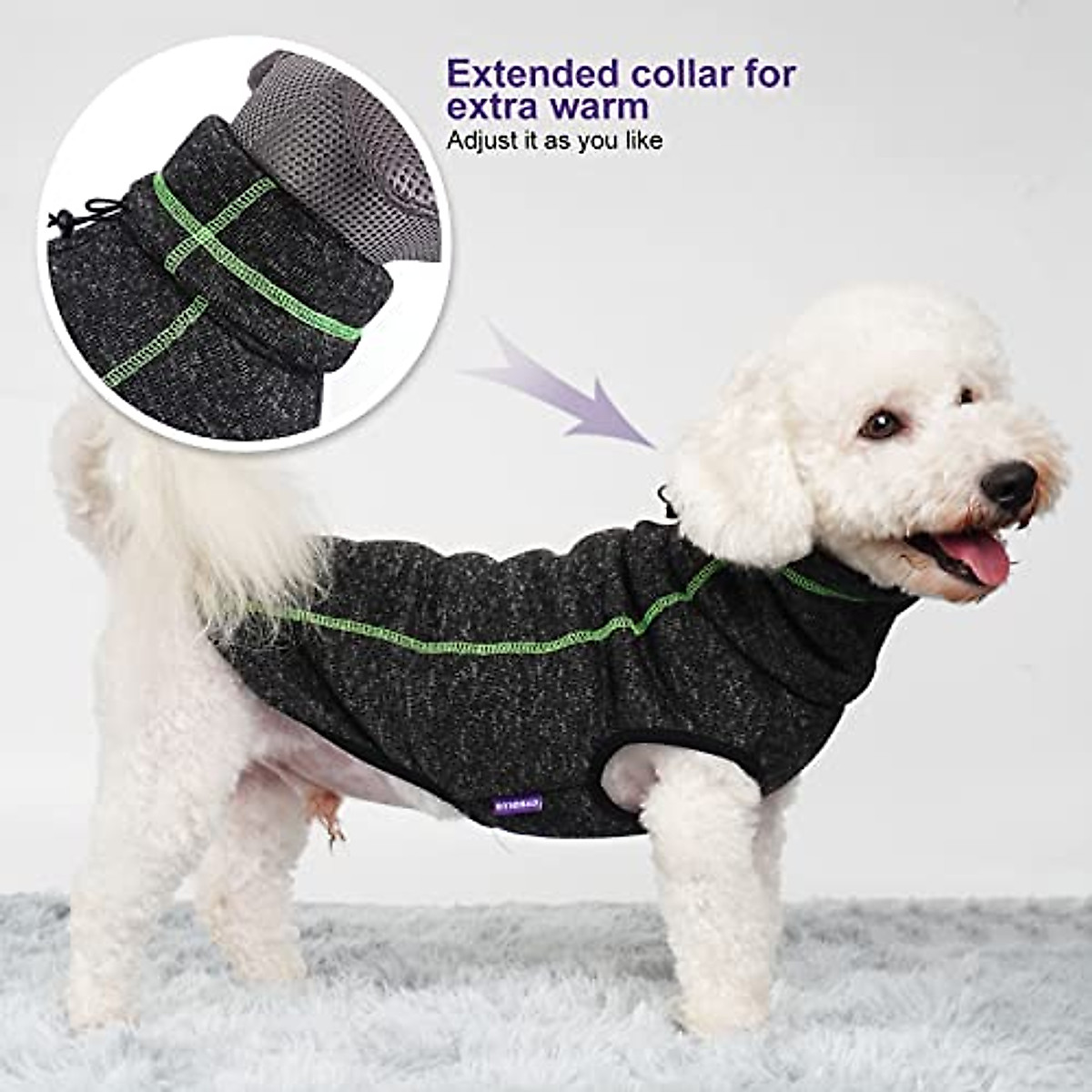 cyeollo Dog Sweater Fleece Coat High Collar Warm Doggie Turtleneck Lightweight Cozy Jacket Pullover Dog Clothes Pet Vest with Leash Hole for Small Dogs, Grey