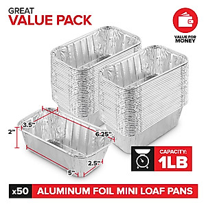 Stock Your Home Aluminum Pans Mini Loaf Pans (50 Pack) 1 Lb Aluminum Foil Tin Pans, Small Loaf Pans – 1 Pound Disposable Baking Pans Perfect for Baking Cakes, Bread Loaves - 6 x 3.5 x 2