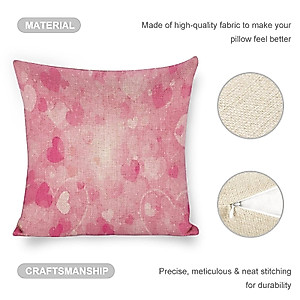 Pink Romantic Heart Throw Pillow Covers 18×18 Pillowcases Set of 2 Happy Valentine's Day Linen Decorative Square Pillow Case Cushion Covers Standard Size for Sofa Couch Outdoor Bed Pillow Protectors
