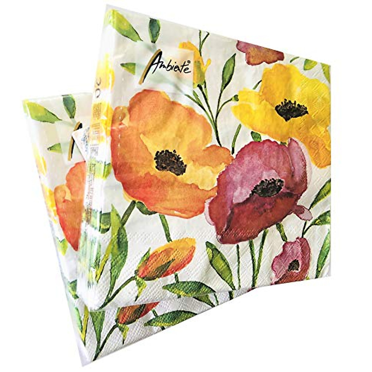 20-ct 13x13 Decorative Napkins for Decoupage Orange Poppy Napkins Mother's Day Floral Napkins Father's Napkins Decorative Paper Napkins Disposable Pretty Flower Lunch Cocktail Napkins Aquarell Poppy