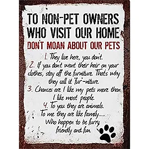 New Tin Sign Rules to Non Pet Owners Dog Cat Lover Steel Poster Gift Aluminum Metal Sign for Wall decor 8x12 INCH