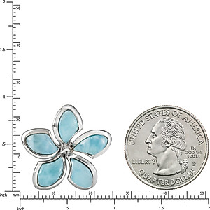 Aloha Jewelry Company Sterling Silver Natural Larimar Plumeria Flower Necklace Pendant with 18" Box Chain, Nickle Free Hypoallergenic for Sensitive Skin, Gift Box Included (Pointed Petals, Large)