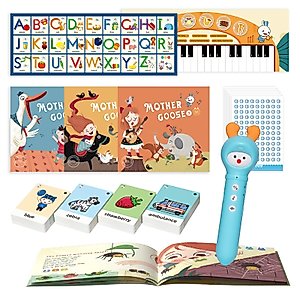 alilo Learning Educational Toys for Toddlers 2-3-4-5-6, Interactive Reading Pen Set for Kids, with 3 Learn to Read Books for Kids, 100 Talking Flash Cards, 540 Recording Stickers, Alphabet, Music Card