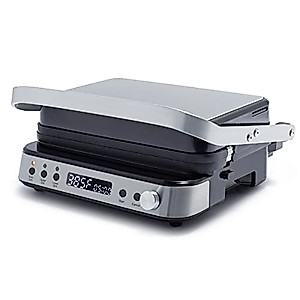 GreenPan Electric Indoor Stainless Steel 6-in-1 Contact Grill and Griddle, Healthy Ceramic Nonstick, Dishwasher Safe Reversible Plates, PFAS-Free