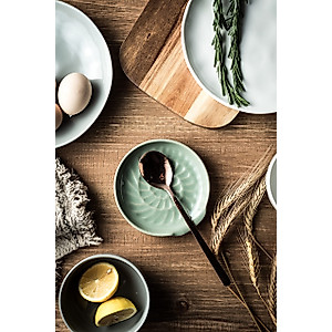 Miamolo Ceramic Spoon Rest Spoon Holder for Multiple Utensils, Large Cooking Spoon Holder for Stove Top, Modern Farmhouse Kitchen Decor Utensil Holder for Spoons Ladles Tongs Spatula Green