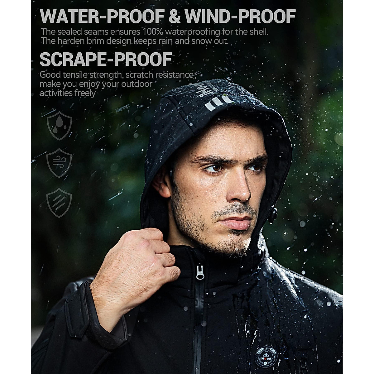 Men's Heated Jacket with Detachable Hood, Waterproof Winter Outdoor Heating Jackets for Men (Battery Pack Included)