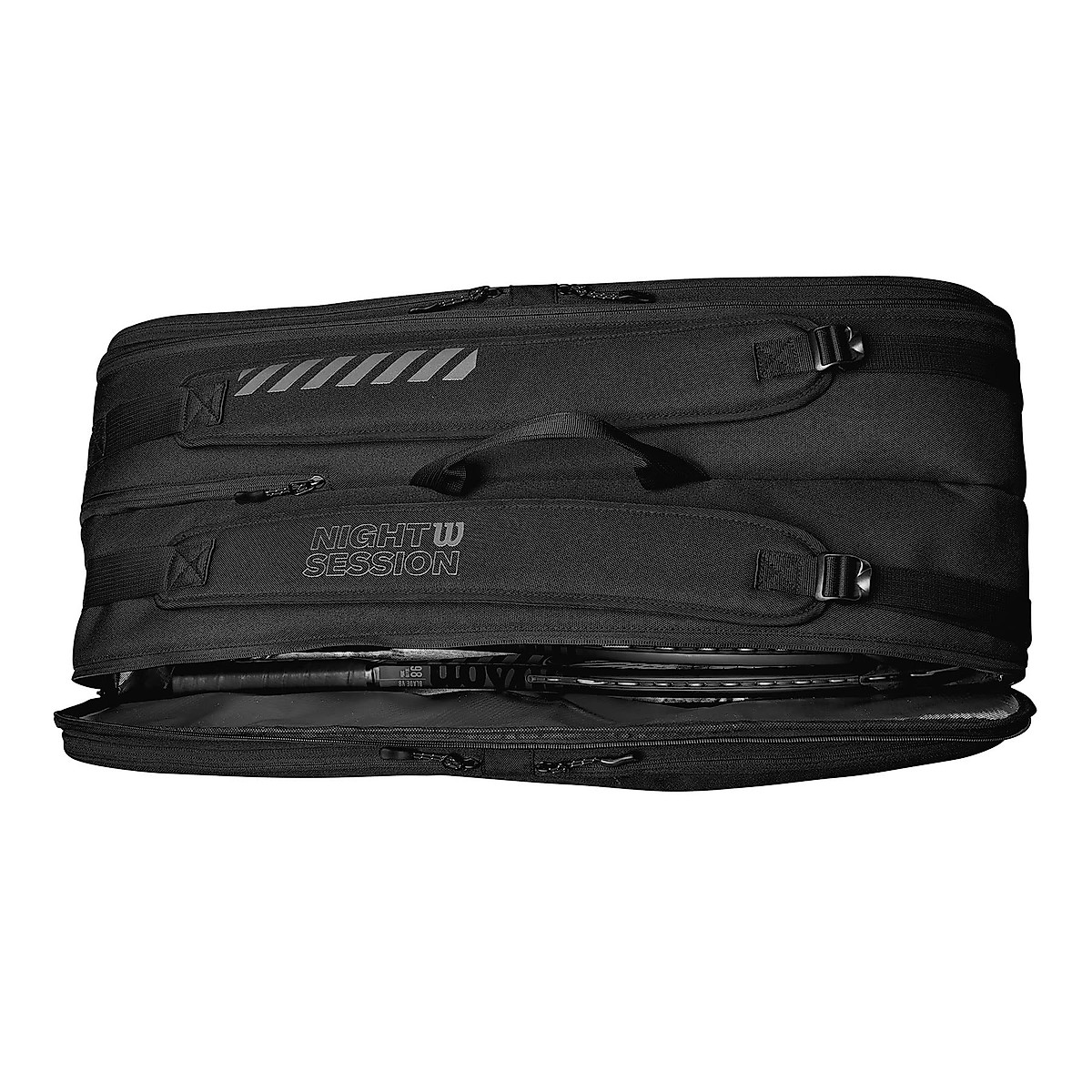 Wilson Night Session Tour 12PK Racket Bag Racket, Adult Unisex, Black/Reflective/ (Multicoloured), One Size, Black/Reflective/ (Multicolor), One Size, Sport