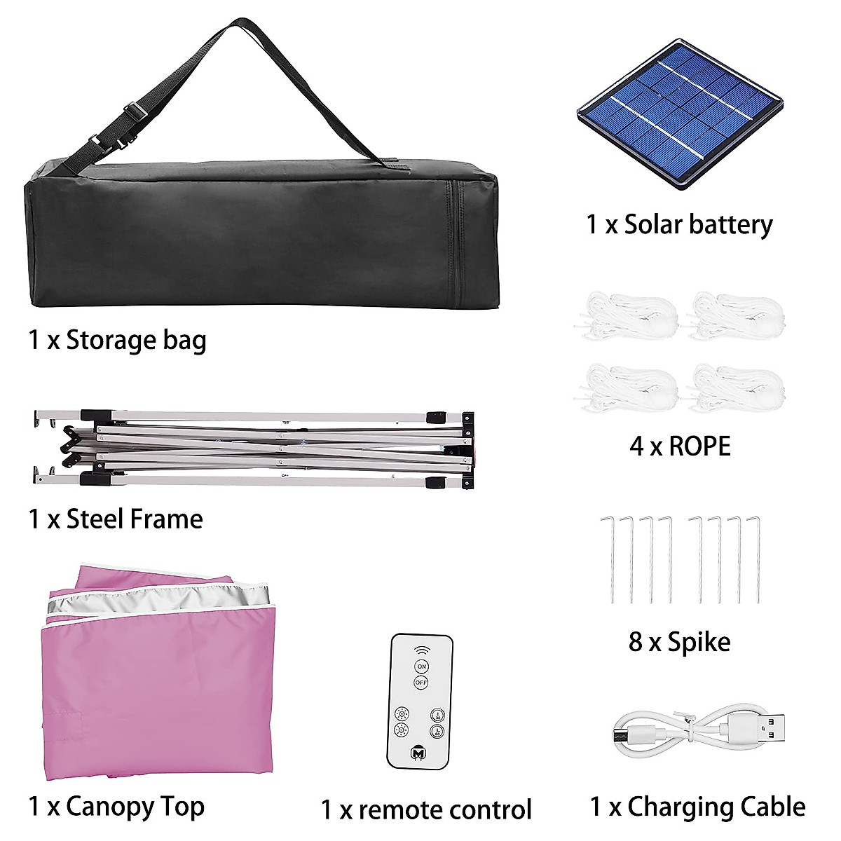 10 x 10 ft Pop-Up Canopy Tent Solar Power Led Light Portable Tailgating Party Tents Pink