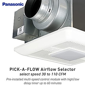 Panasonic FV-0511VKSL2 WhisperGreen Select Ventilation Fan with Light and Speed Controls, 50-80-110 CFM, Quiet Energy Star Certified Ceiling Mount Bathroom Fan with Pick-A-Flow Airflow Technology
