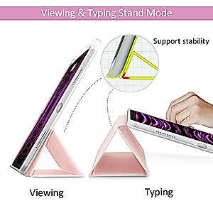 Hoidokly Case for iPad Pro 12.9 6th/5th/4th/3rd Generation (2022/2021/2020/2018), Thin Clear Shell Smart Trifold Stand 12.9 inch Protective Transparent Cover with Pencil Holder Auto Sleep/Wake, Pink