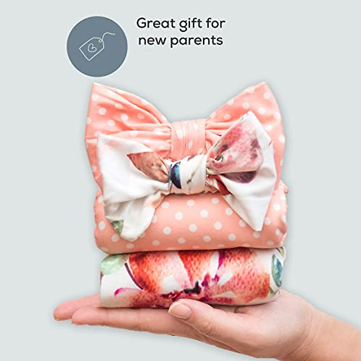 First Landings Newborn Swaddle Set - Matching Headband and Baby Blanket (Set of 2 Each) 36" x 36" Receiving Baby Blanket Boy and Girl - for Newborn Photography, Nursing Covers, Burp Cloths (Rose)