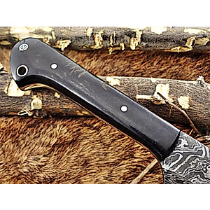 8.5 Inches long custom made Damascus steel hand forged Paring Knife, kitchen knife 4" full tang blade, Natural Buffalo Horn scale inserting hole (Black)