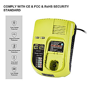 WaxPar P117 18V One+ Dual Chemistry Fast Battery Charger Compatible with Ryobi 12V-18V Max Battery P117 P118, Compatible with Ryobi ONE+ Lithium-Ion Ni-Cd Ni-Mh Battery P200 P102 with 2 USB Ports