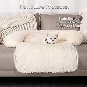 WELLYELO Small Calming Dog Bed Sofa Couch for Small Dogs and Cats - Fluffy Plush Mats for Furniture Protector With Washable Cover (30x26x5, White)