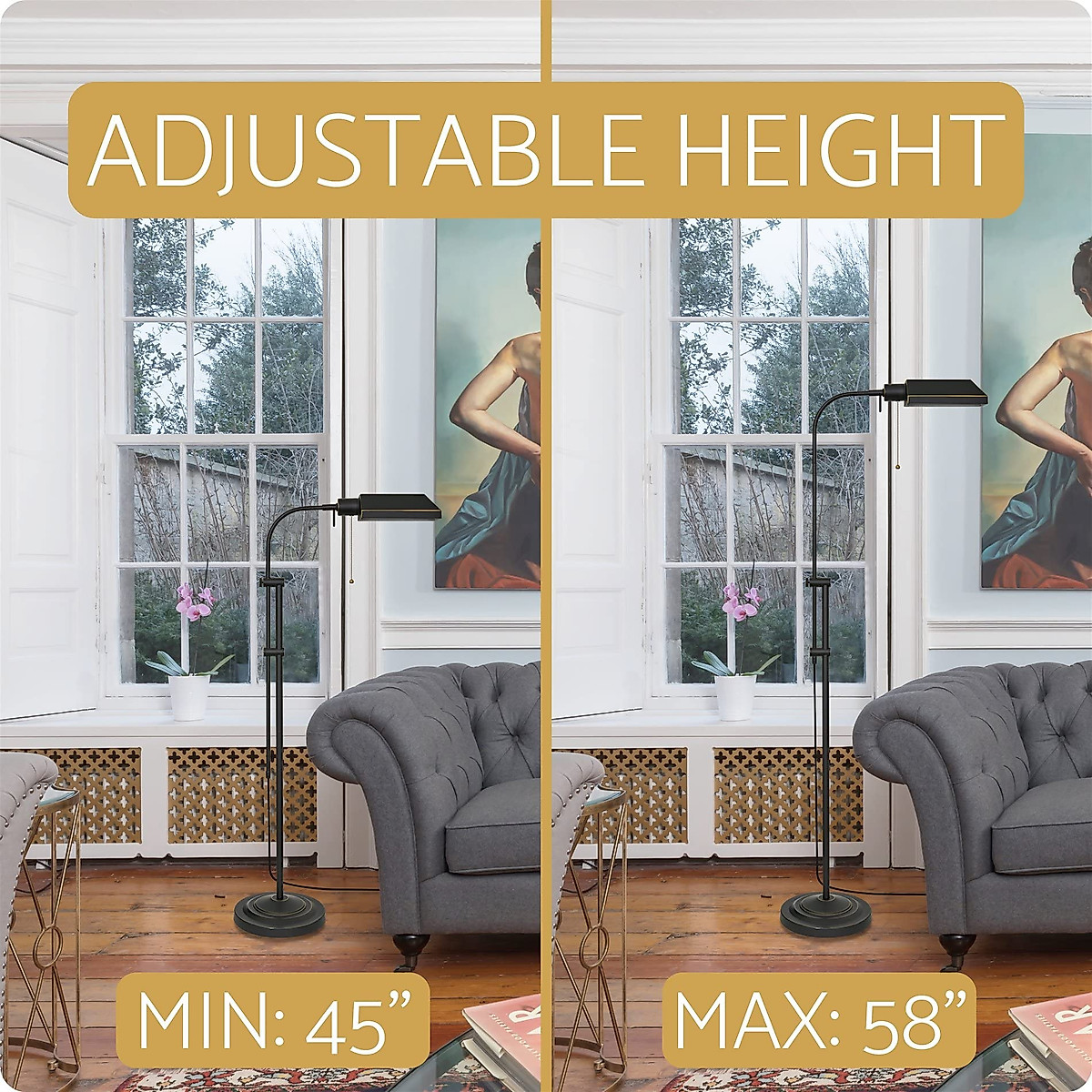 Kira Home Prescott 58" Modern Industrial Adjustable Standing Pharmacy Floor Lamp, Dark Bronze Finish, Includes 6W LED Bulb (60W eq.) Energy Efficient, Eco-Friendly, Pivot Head for Hobby/Precise Task