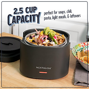 Nostalgia Portable 20-Ounce Electric Heated Lunch Box – Travel Size 2.5 Cup Capacity for Soup, Chili, and Leftovers – Leak Proof Silicone Sealed Lid, Foldable Carry Handle, Detachable Cord – Black