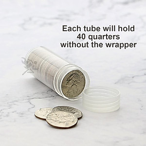 Edgar Marcus (20) Round Clear Plastic Quarter Coin Storage Tube Holders with Screw on Lid