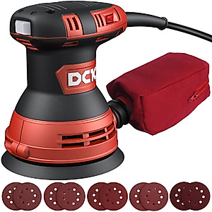 DCK Random Orbital Sander, 3.0 AMP Corded Palm Sander, 6 Speeds Max 12,000 OPM, 5-Inch with 10 pcs Sandpapers, Dust Bag, Low Vibration, Drywall Sander for Woodworking, Decoration Furniture (KSA125)