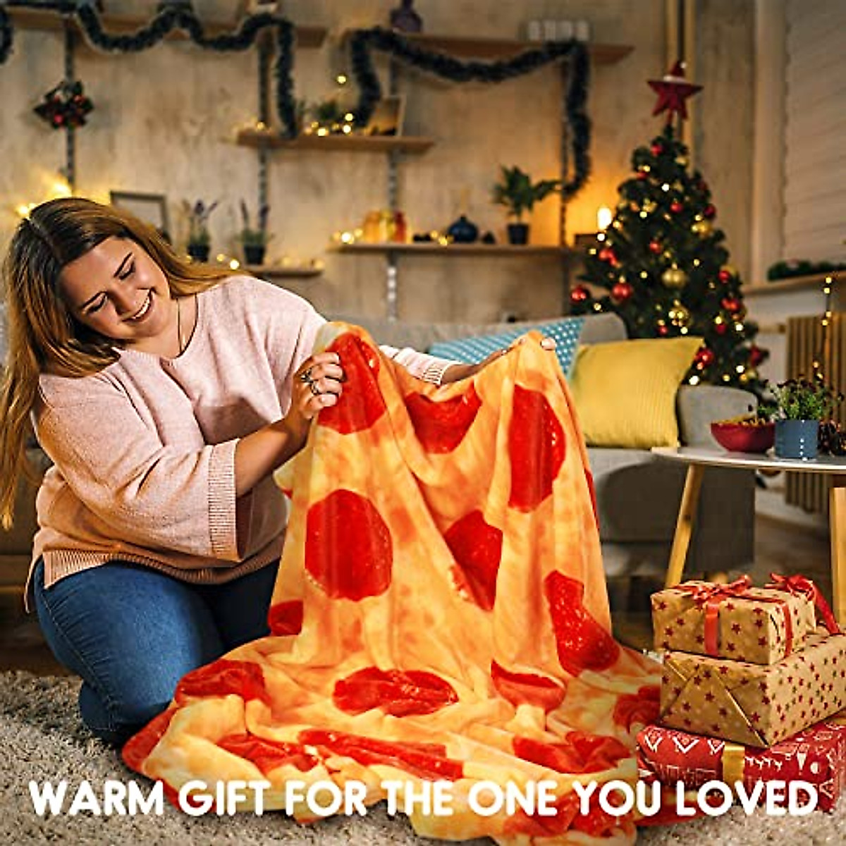 Firstsix Pizza Blanket Adult Size, 71 Inch Realistic Pepperoni Pizzas Blanket, Upgraded Double Sided 290 GSM Flannel Funny Food Blanket, Novelty Throw Blanket for Couch, Bed, and Travel